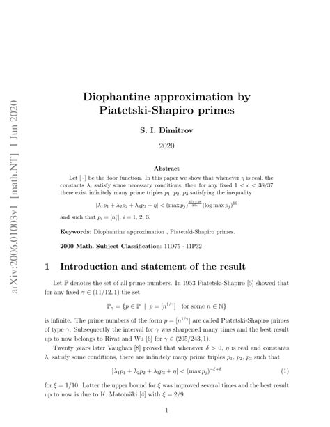 Pdf Diophantine Approximation By Piatetski Shapiro Primes
