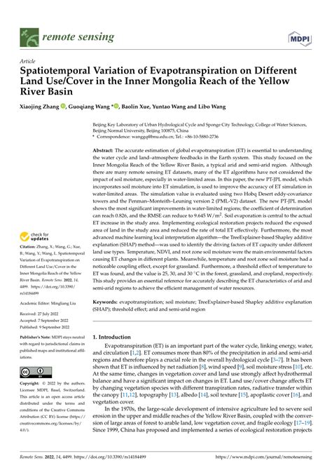 Pdf Spatiotemporal Variation Of Evapotranspiration On Different Land Use Cover In The Inner