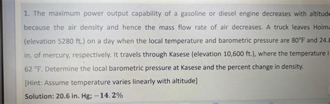 solved 1 the maximum power output capability of a gasoline