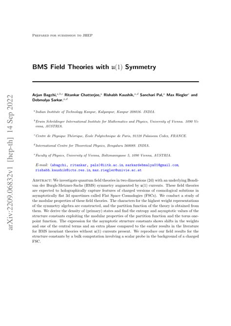 Pdf Bms Field Theories With Mathfrak U 1 Symmetry
