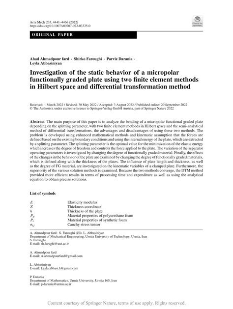 Investigation Of The Static Behavior Of A Micropolar Functionally Graded Plate Using Two Finite
