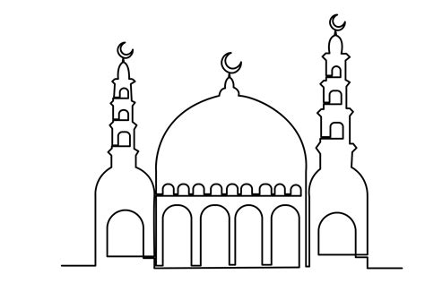 Continuous One Line Ramadan Symbol Mosque Eid Mubarak Eid Fitr Vector Line Concept Outline