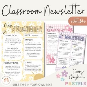 Editable Classroom Newsletter Template Daisy Gingham Pastels