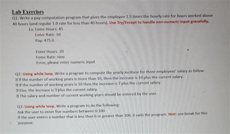 Solved Lab Exercises Q1 Write A Pay Computation Program