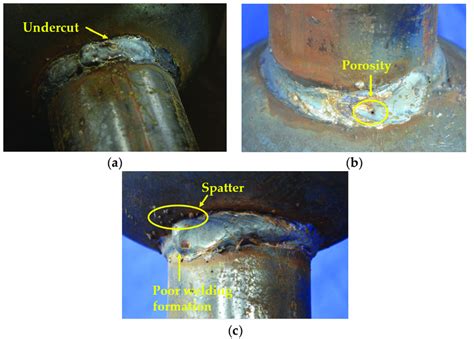 Defects In Weld Appearance A Undercut B Porosity C Spatter And