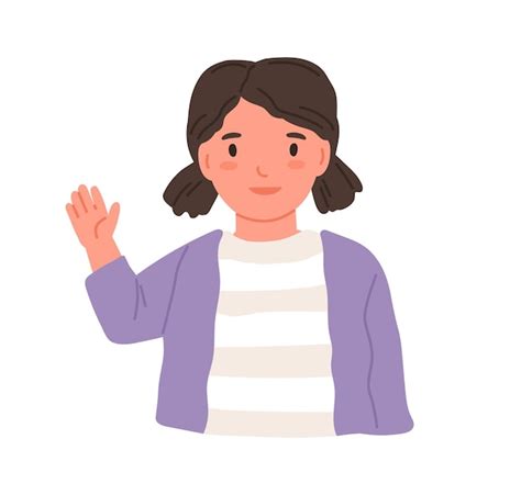 손을 흔들며 안녕 또는 안녕을 말하는 어린 소녀 웃는 아이 인사말 Smb 유치원이나 유치원에서 온 아이의 초상화 안녕하세요