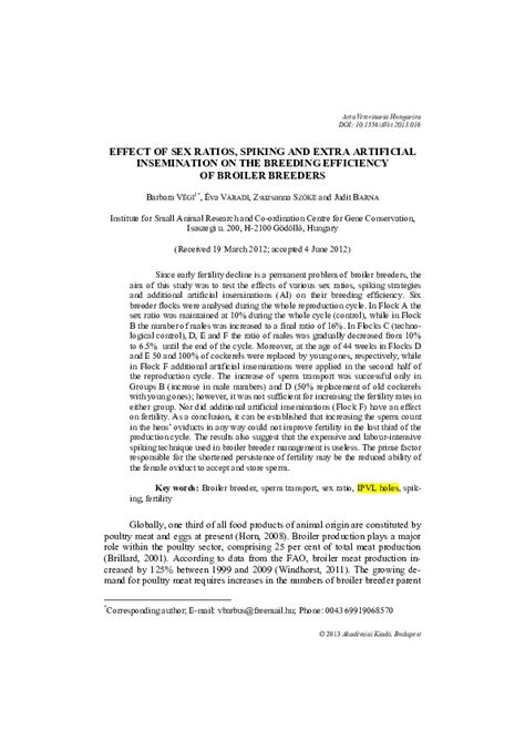Pdf Effect Of Sex Ratios Spiking And Extra Artificial Insemination