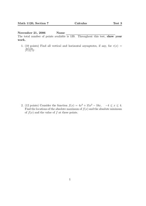 9 Unsolved Problems Exam 3 Calculus Math 1120 Docsity