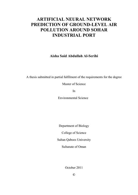 Pdf Artificial Neural Network Prediction Of Ground Level Air Pollution Around Sohar Industrial