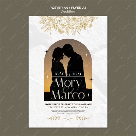 꽃 결혼식 축 하 포스터 템플릿 무료 Psd 파일