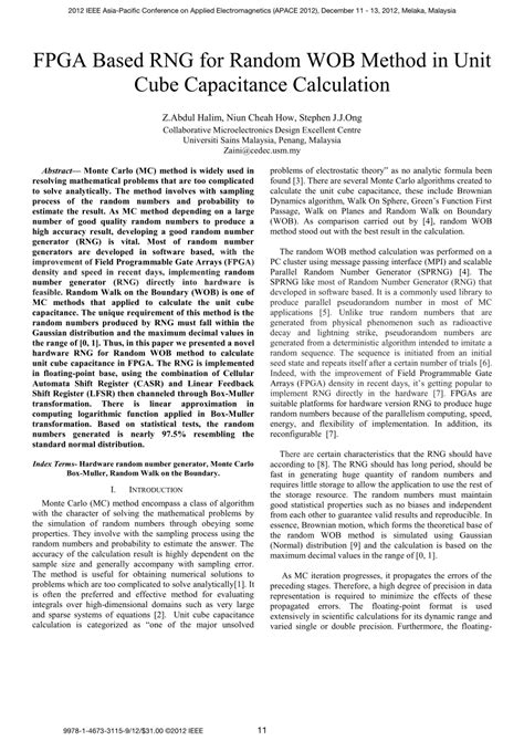 Pdf Fpga Based Rng For Random Wob Method In Unit Cube Capacitance Calculation