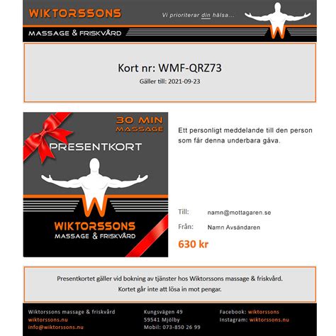 Presentkort 30 Min Massage Wiktorssons Massage And Friskvård