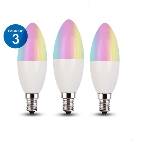 Smart WiFi Candle Bulb E14 Base RGBCCT Changing Dimmable Via APP 3pc Pack