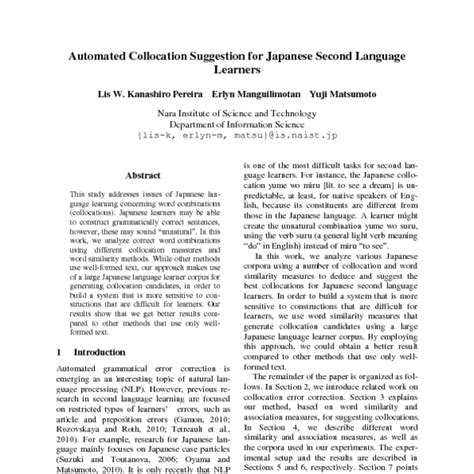 Automated Collocation Suggestion For Japanese Second Language Learners Acl Anthology
