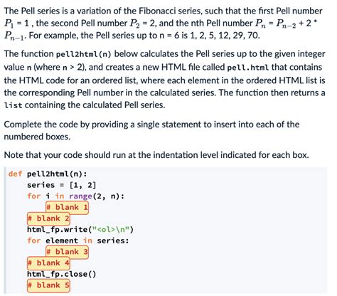 Solved The Pell Series Is A Variation Of The Fibonacci