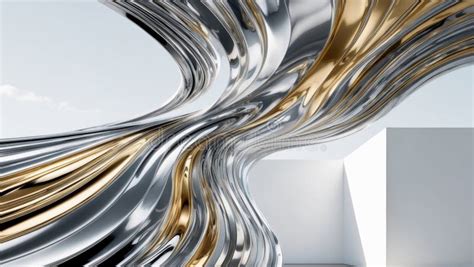 Modern Abstract Background With Wavy Metallic Silver And Gold Texture Stock Illustration