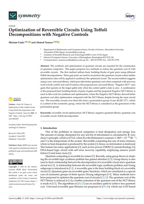 Pdf Optimization Of Reversible Circuits Using Toffoli Decompositions With Negative Controls
