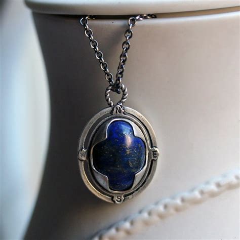Blue Lapis Compass Necklace Sterling Silver Compass Necklace Lapis