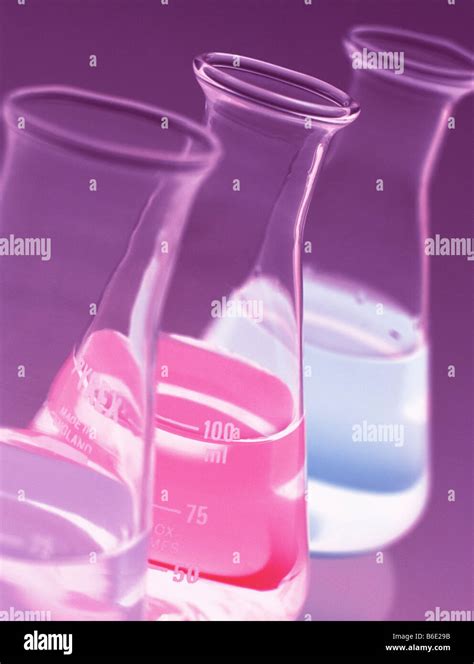 Conical Flasks Three Conical Flasks Containing Coloured Solutions Stock Photo Alamy