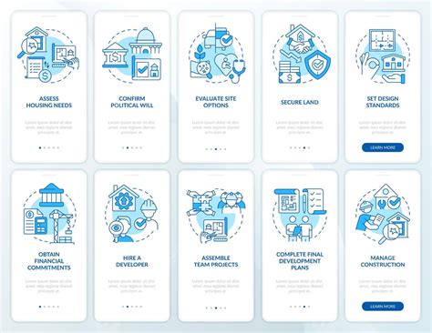 Blue Onboarding Mobile App Screen Set Expert Tips For Housing Development Vector Template