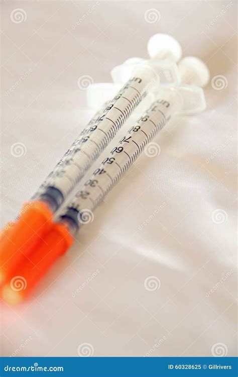 10 Insulin Syringes With Red Caps Royalty Free Stock Image
