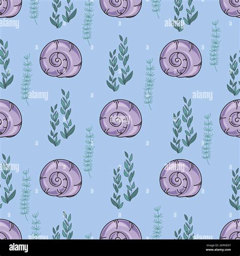 Shell Underwater Dweller Purple Seashell And Algae On Blue Background Travel Cruise Tropical Sea Shell Underwater Dweller Purple Seashell And Algae On Blue Background Travel Cruise Tropical Sea