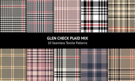 글렌 체크 체크 체크 무늬 무늬 세트 재킷 스커트 바지 또는 다른 현대 봄 가을 또는 겨울 트위드 섬유 디자인에 대한 원활한 사냥개 치아 벡터 타탄 격자 무늬 배경 질감 0
