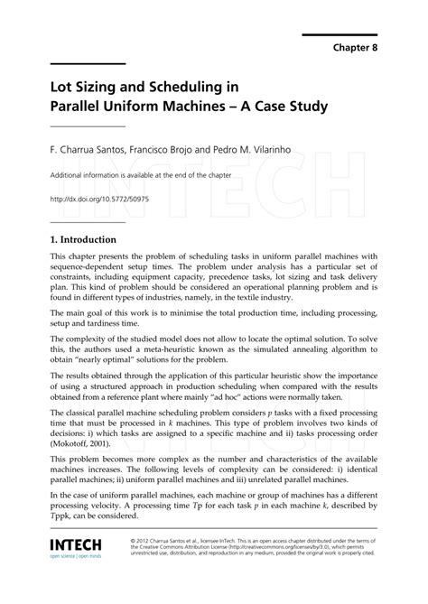 PDF Lot Sizing And Scheduling In Parallel Uniform Machines A Case Study
