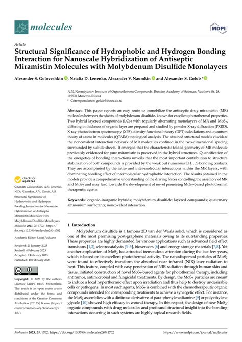 Pdf Structural Significance Of Hydrophobic And Hydrogen Bonding Interaction For Nanoscale