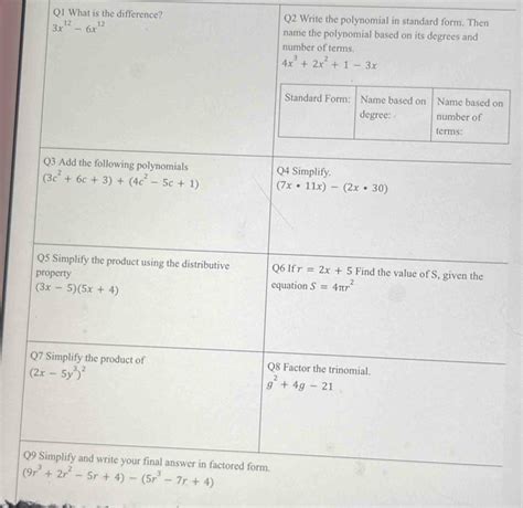 solved q1 what is the difference q2 write the polynomial in standard