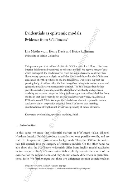 pdf evidentials as epistemic modals evidence from st át imcets