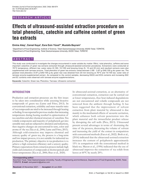 Pdf Effects Of Ultrasound Assisted Extraction Procedure On Total