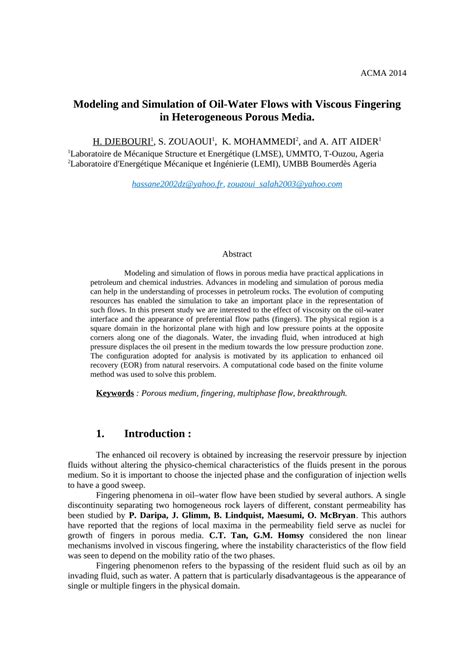 Pdf Modeling And Simulation Of Oil Water Flows With Viscous Fingering In Heterogeneous Porous
