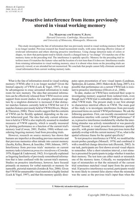 Pdf Proactive Interference From Items Previously Stored In Visual Working Memory