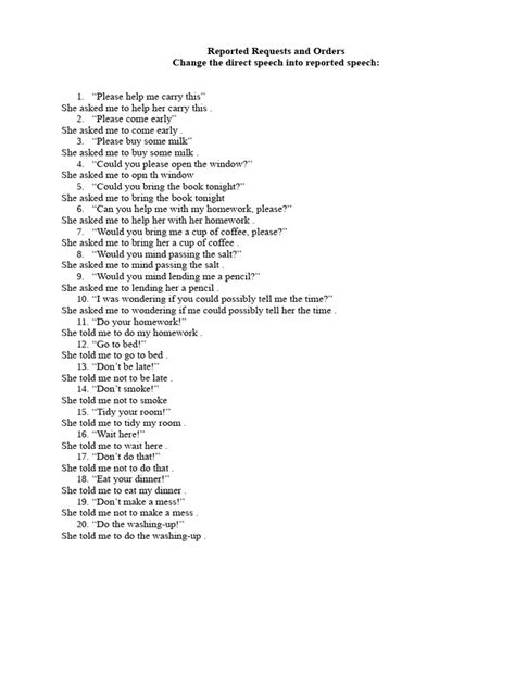 Exercises Of Reported Requests And Orders Pdf