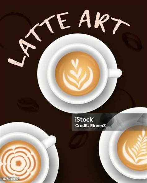 커피와 현실적인 흰색 컵 벡터 그림 라떼 아트 탑 뷰 컬렉션 라떼에 대한 스톡 벡터 아트 및 기타 이미지 라떼 튤립 3차원 형태 Istock