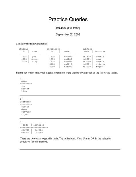 relational algebra pdf summaries computer science docsity