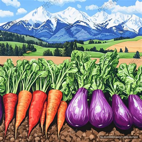 Ai创作图手绘菜地 野菜插画 菜地背景 胡萝卜地广告图 挖菜插画 胡萝卜菜地 地下胡萝卜 野菜地 胡萝卜草地青草地郊外 紫色蔬菜蔬菜 胡萝卜