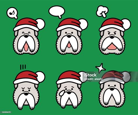 칼라 파스텔 톤의 여섯 얼굴 표정과 산타 모자를 입고 시니어 강아지의 크리스마스 아이콘 세트 6에 대한 스톡 벡터 아트 및 기타 이미지 Istock