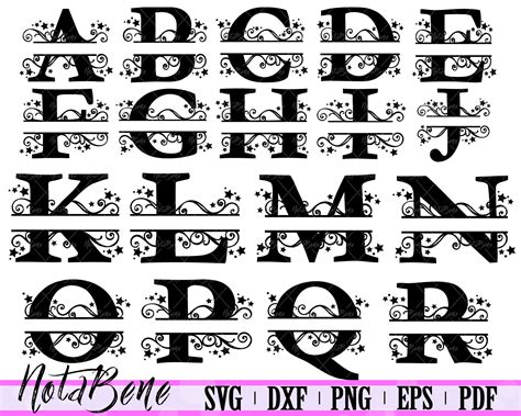 Split Monogram Letters Split Alphabet Svg Files For Silhouette Font For Cricut Regal Font Svg