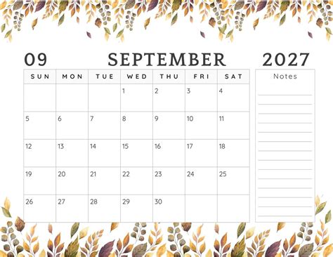 September 2027 Calendar Free Printable Templates The Pink Craft Box