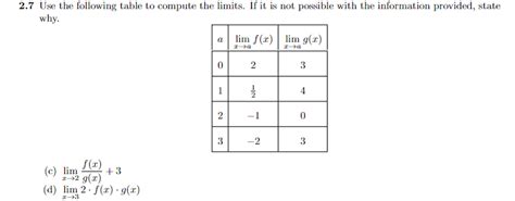 Solved 2 7 Use The Following Table To Compute The Limits If Chegg Com