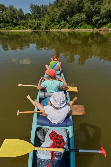 Canoeing On A River Girls In The Boat Stock Image Image Of Happy
