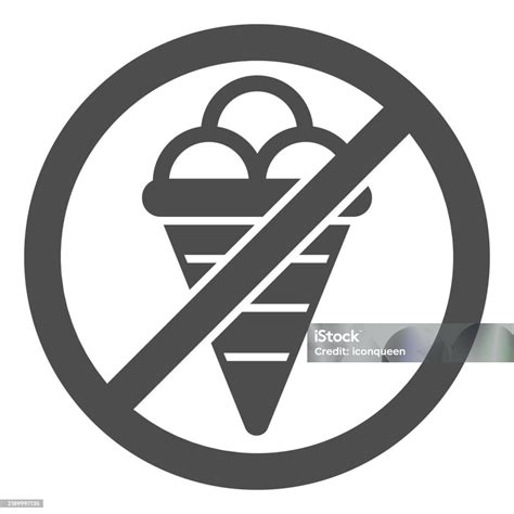 차가운 아이스크림 음식 금지 단색 아이콘 금지 요소 개념 벡터 그래픽 흰색 배경에 와플 콘 금지 기호에 아이스크림 공 모바일 또는 웹 디자인을위한 글리프 스타일 아이콘 0