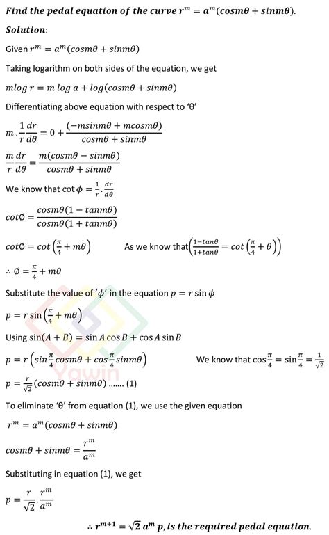 Find The Pedal Equation Of The Curve R M A M Cosm Theta Sinm Theta Yawin