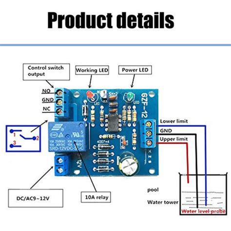 9v 12v liquid water level controller sensor automatic pumping drainage