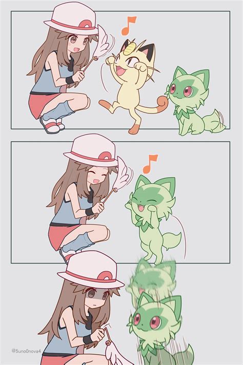 Leaf Sprigatito And Meowth Pokemon And 1 More Drawn By 343rone