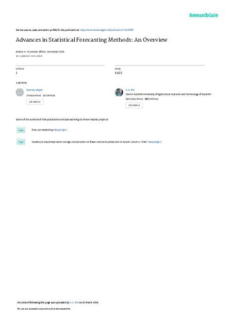 Advances In Statistical Forecasting Methods An Overview See
