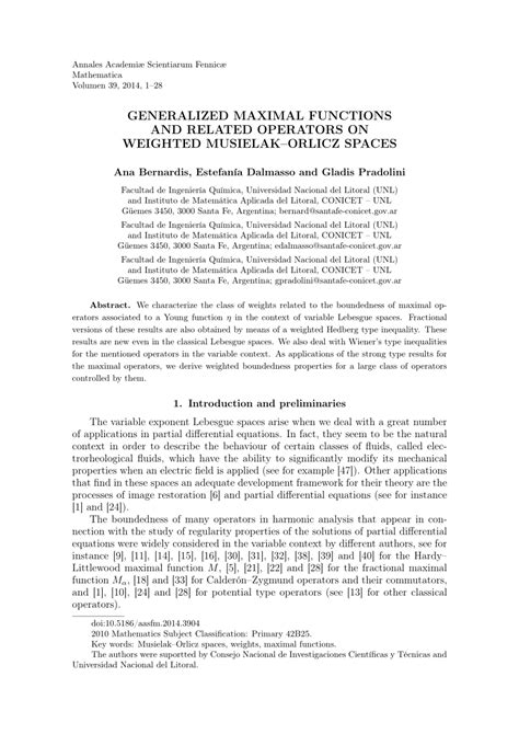 Pdf Generalized Maximal Functions And Related Operators On Weighted