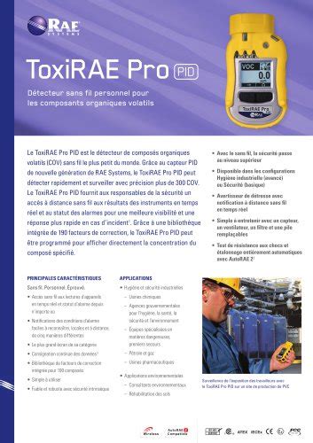 Toxirae Pro Pid Rae Systems Catalogue Pdf Documentation Technique Brochure